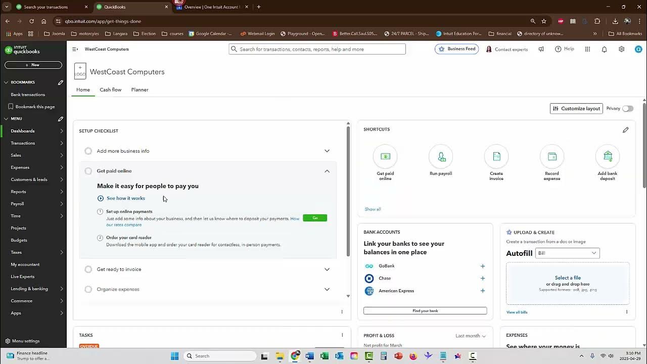 QuickBooks Online creating an intuit account setting up a new company ...