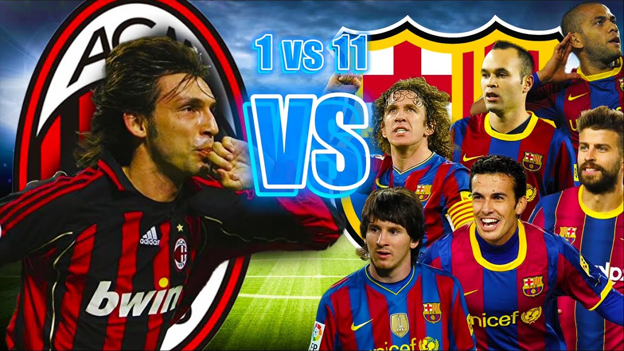 Pirlo Milan vs Barcelona 2010 Messi, Puyol, Iniesta - YouTube
