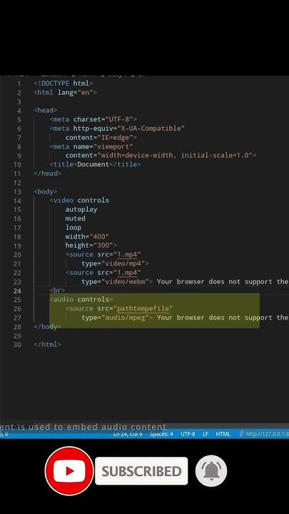 HTML 23c 💻 audio element #html #html5 #html5tutorial #html5course - YouTube