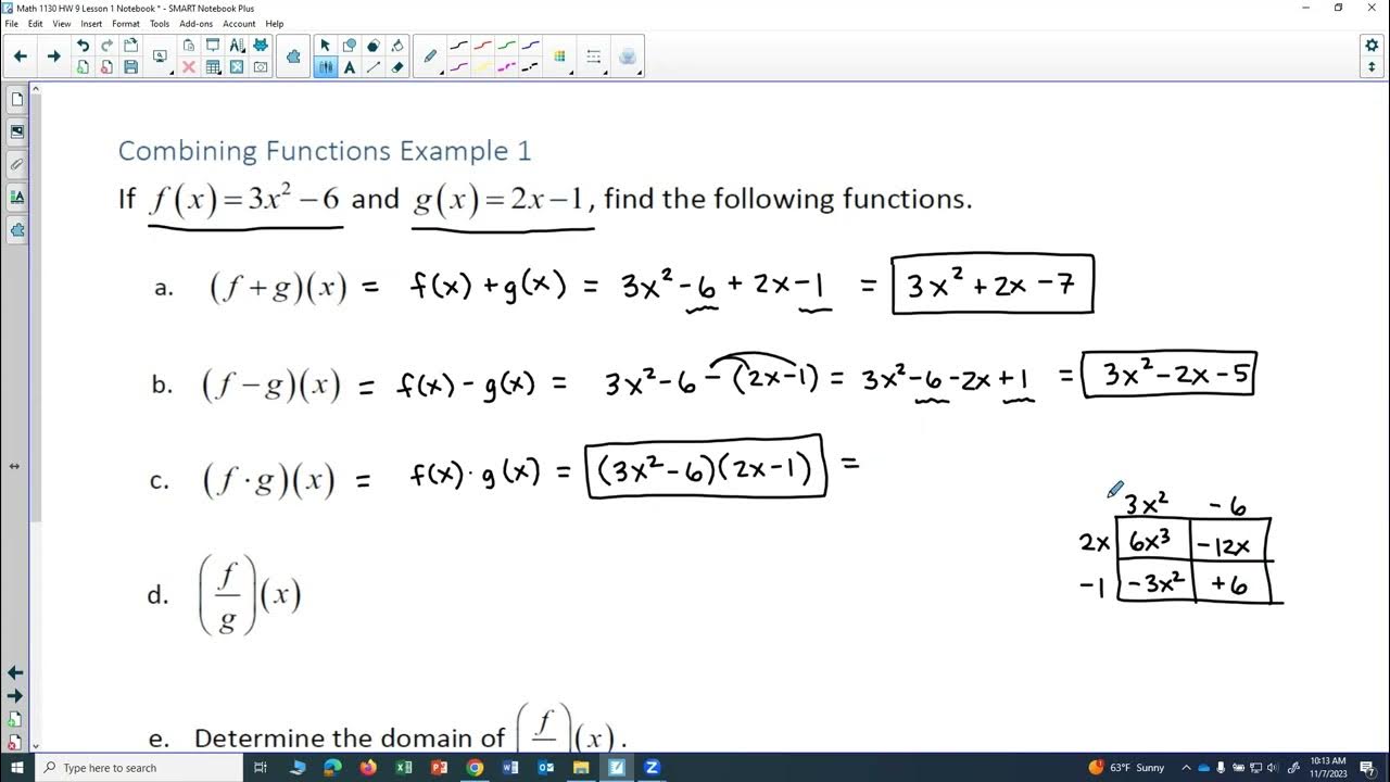 Math 1130 HW 9: Combining Functions Part 1 - YouTube