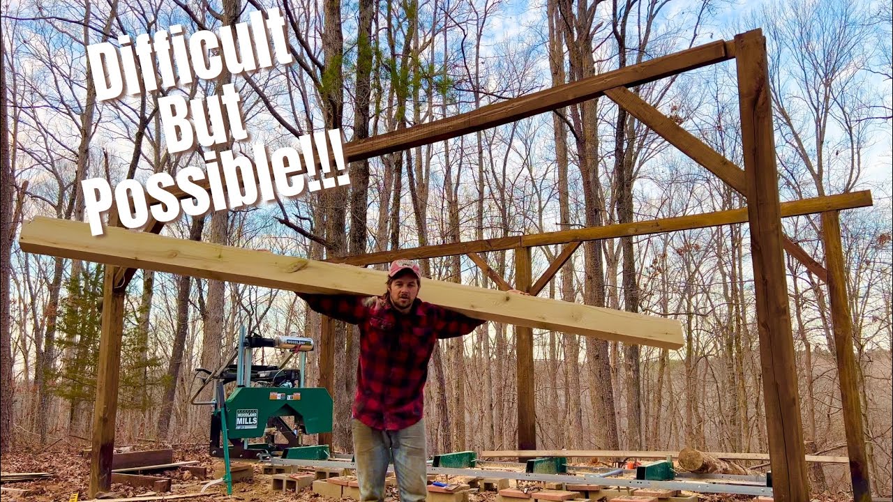 How to Make and Build with Posts and Beams ALONE in the Woods #diy # ...