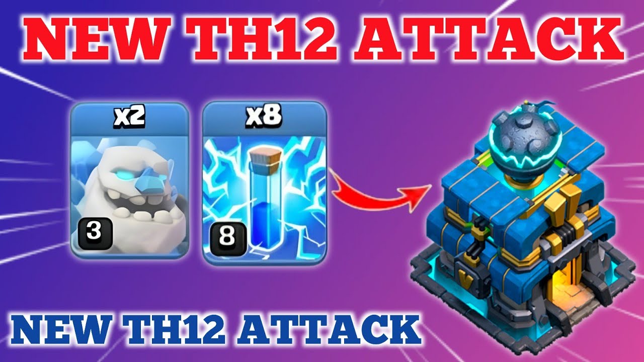 NEW TH12 ATTACK | 10 Ice Golem With 6 Bat Spell Attack In Th12 (Clash ...
