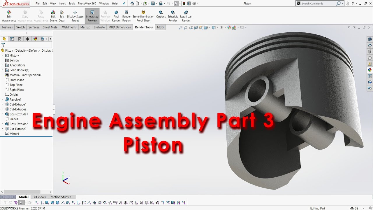 Engine Assembly Part 03 - Piston | SOLIDWORKS 2020 | Beginners Tutorial ...