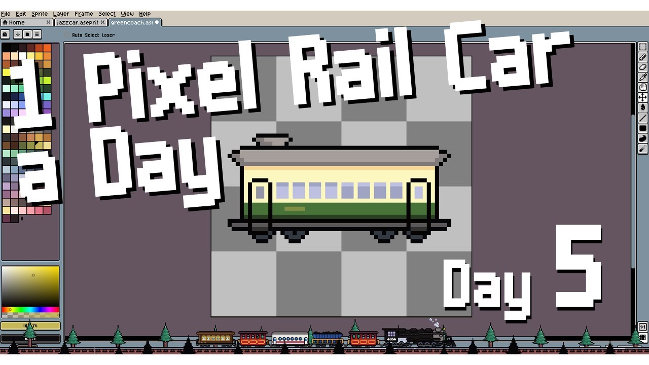 Drawing 1 Pixel Rail Car a Day: Green coach | Pixel Art Time Lapse ...