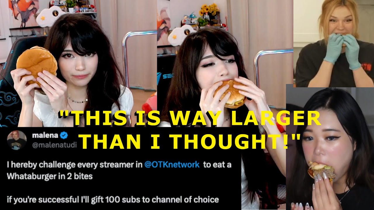 Emiru attempts Malena's 2-bites Whataburger challenge - YouTube