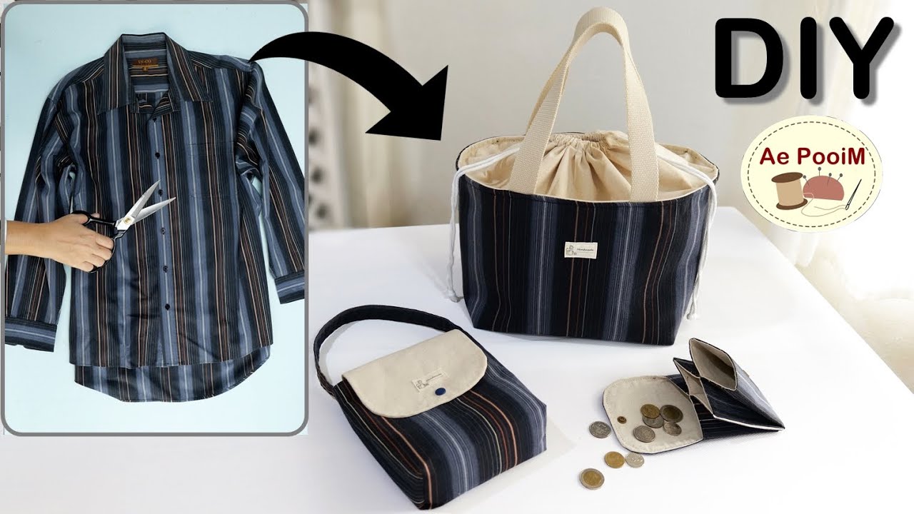 Upcycling an old shirt into 3 cool bags - YouTube