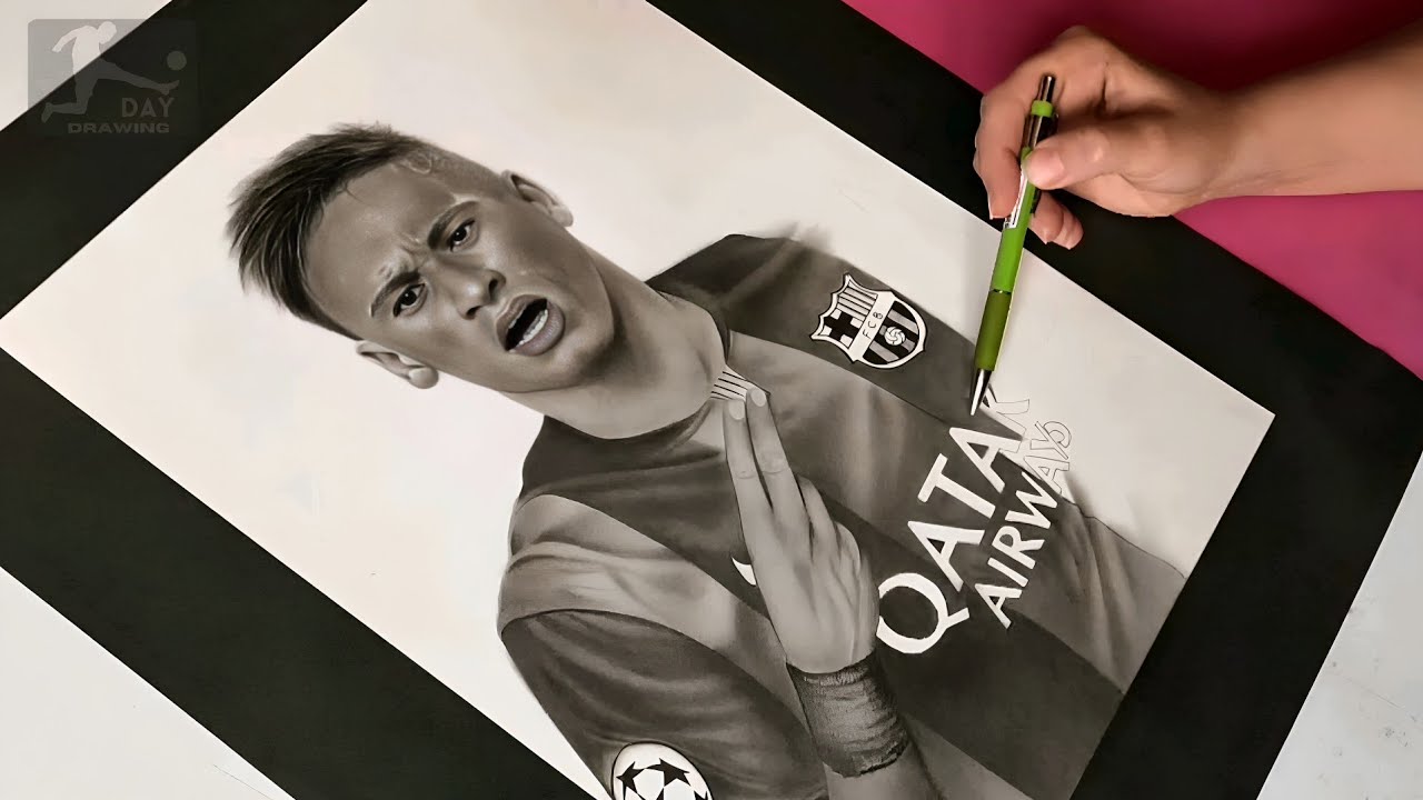 Neymar Jr Barcelona. day drawing || Easy drawing Neymar face realistic ...