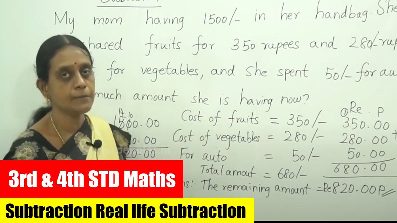 3rd & 4th STD Maths | Subtraction Real life Subtraction | CBSE Syllabus ...