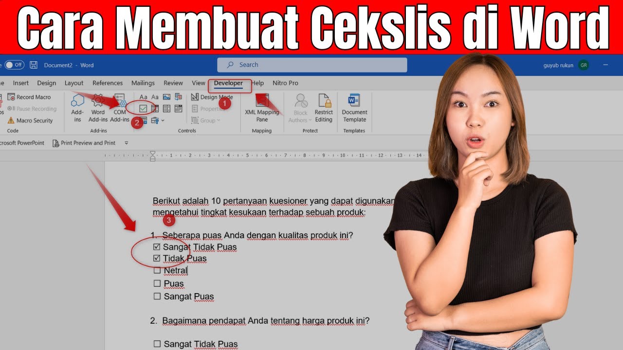 CARA MEMBUAT TANDA KOTAK CEKLIS DI WORD - YouTube