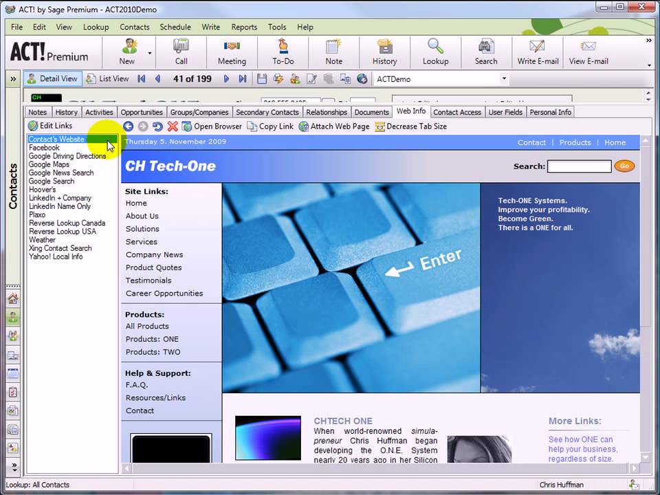 Using and Extending the Web Info Tab in ACT! 2010 - YouTube