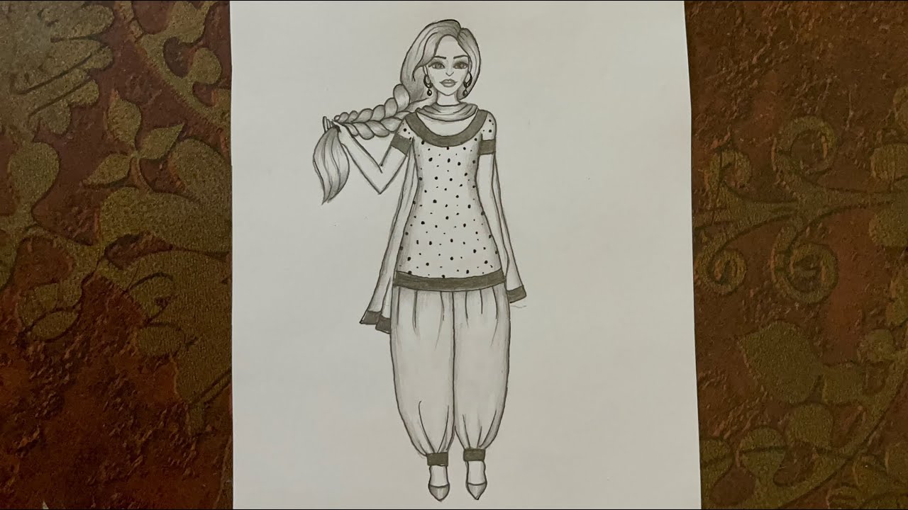 How to draw traditional girl wearing salwar kamiz|easy girl drawing ...