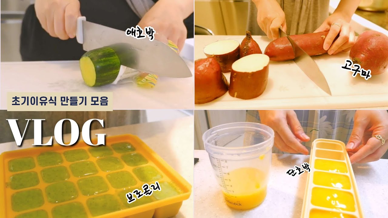 육아vlog 초기이유식만들기 모음 애호박 고구마 브로콜리 단호박 미음 큐브 5개월아기 초기이유식 만들기 Youtube