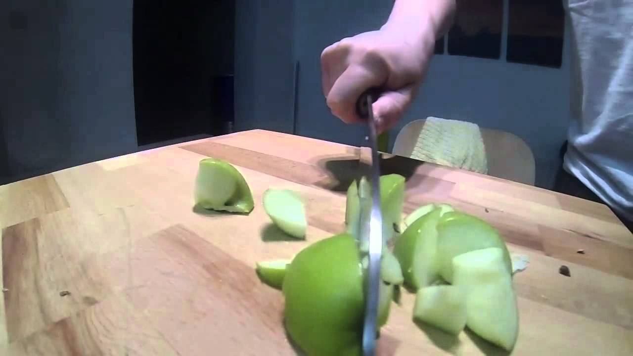 Reverse slow motion of chopping an apple - YouTube