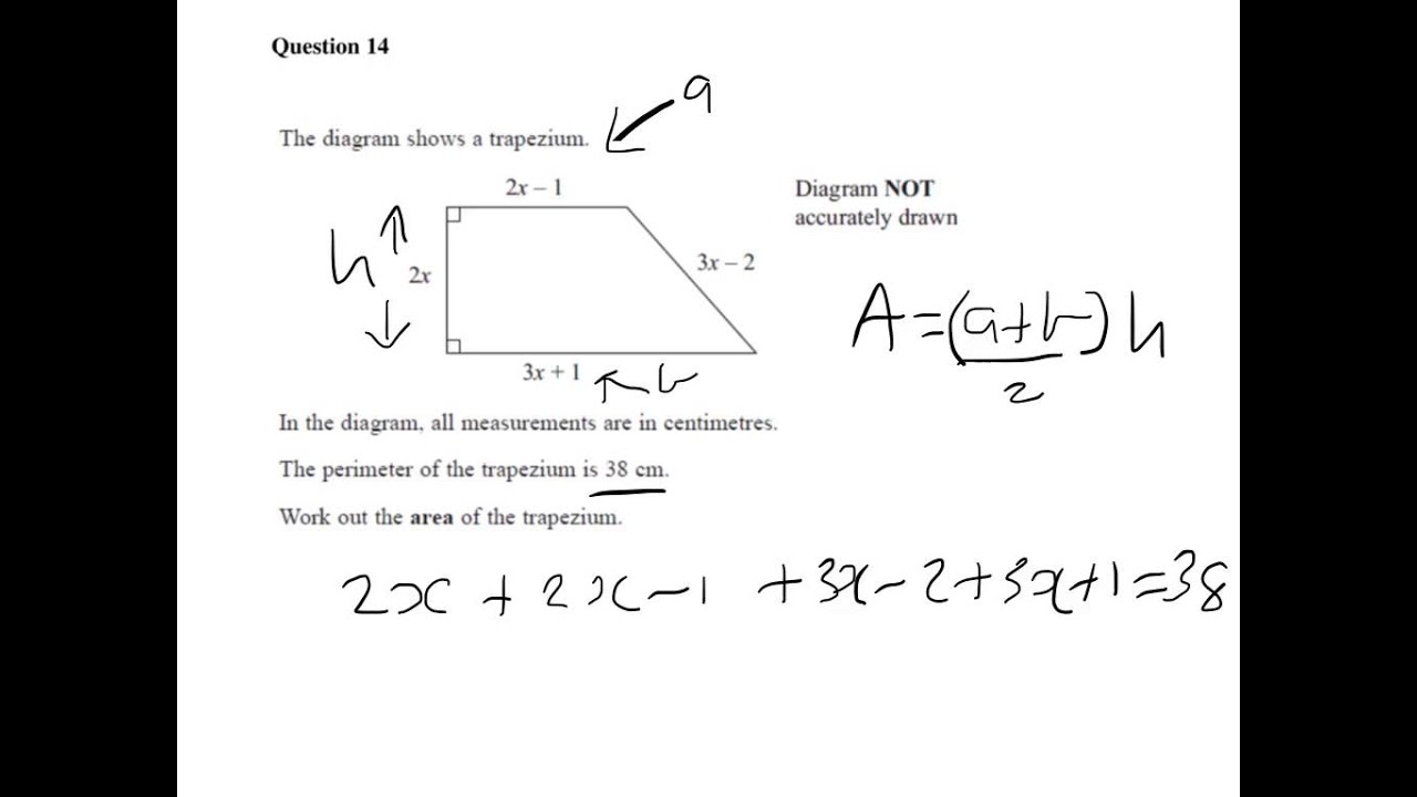 Q14 Perimeter Area of a trapezium expres - YouTube