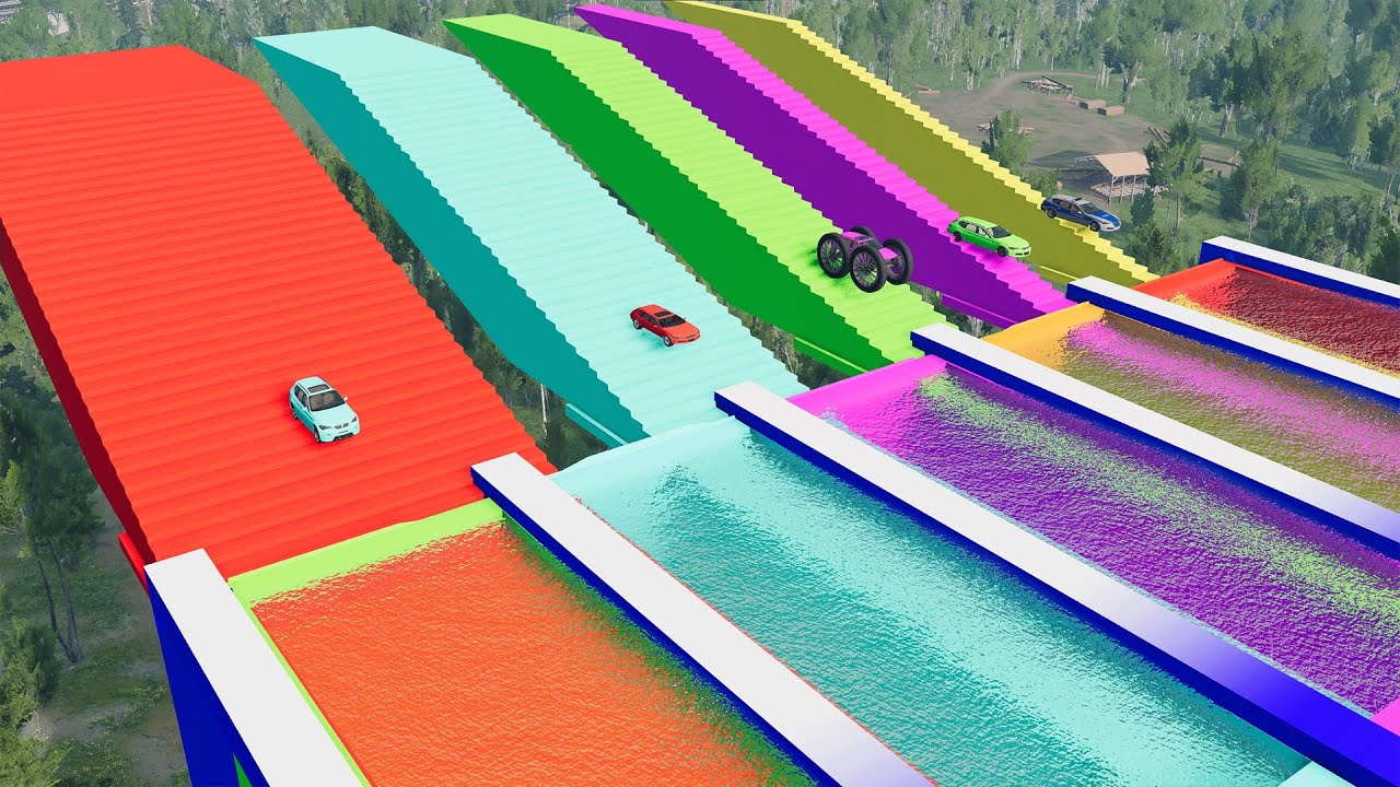 Cars vs Slide Colors with Portal Trap Car vs Rail and Train - BeamNG ...