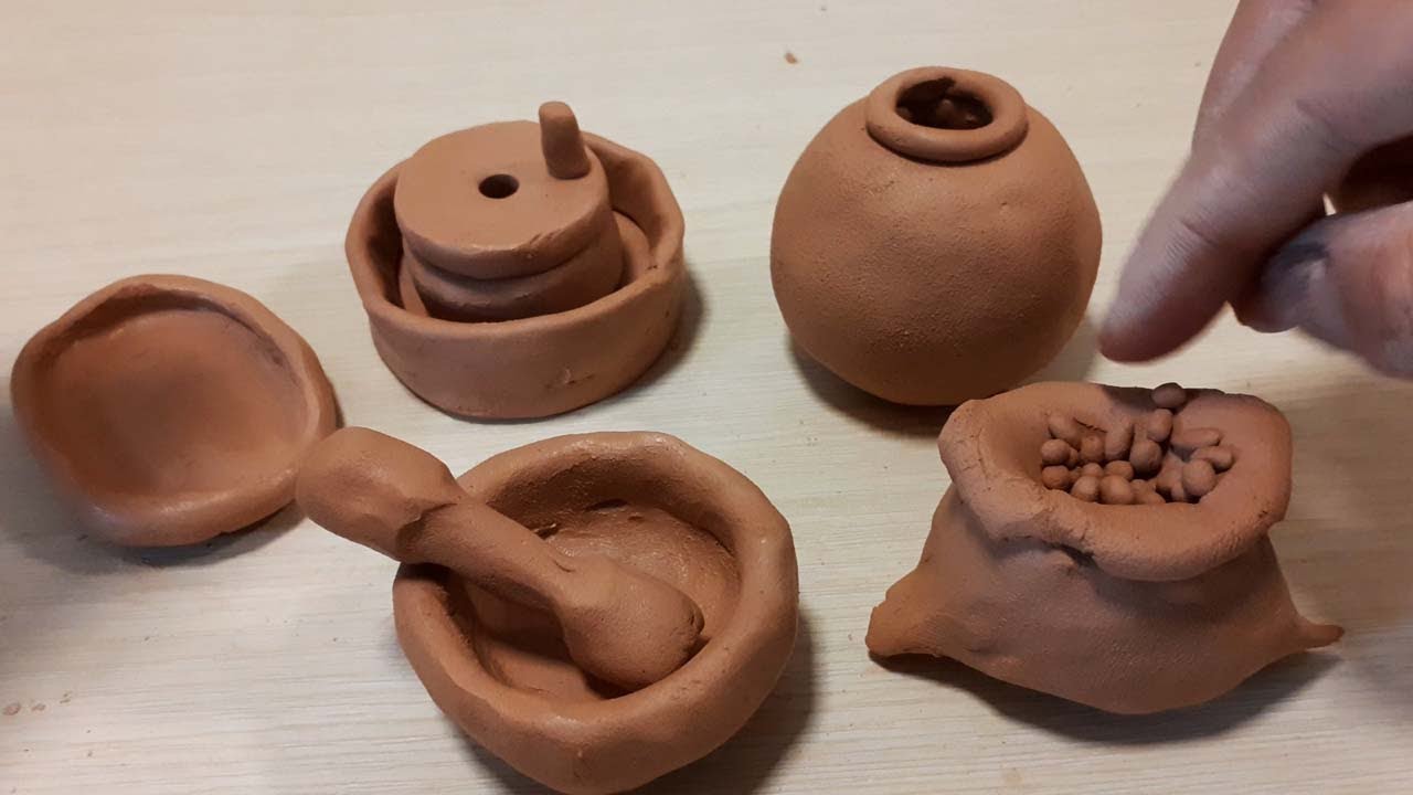 Handmade Miniature Clay Art: Traditional Rice Milling Machines and ...