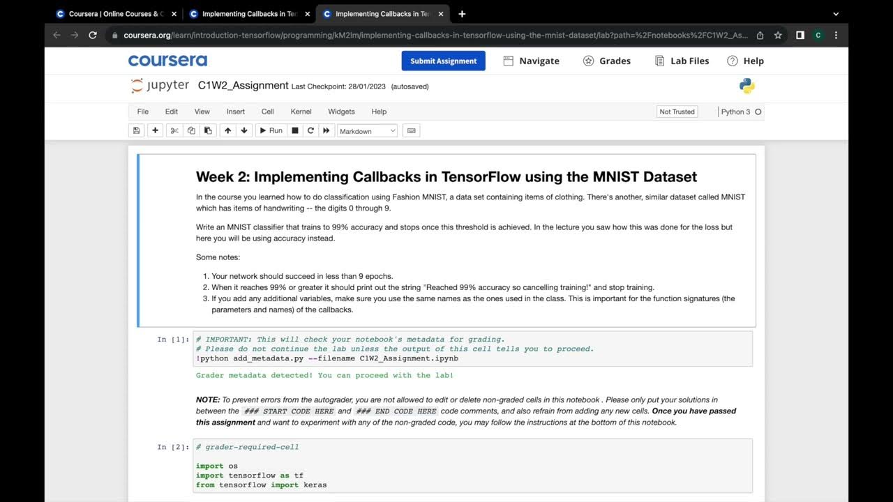 Implementing Callbacks in TensorFlow using the MNIST Dataset| Coursera Week-2 quiz - YouTube