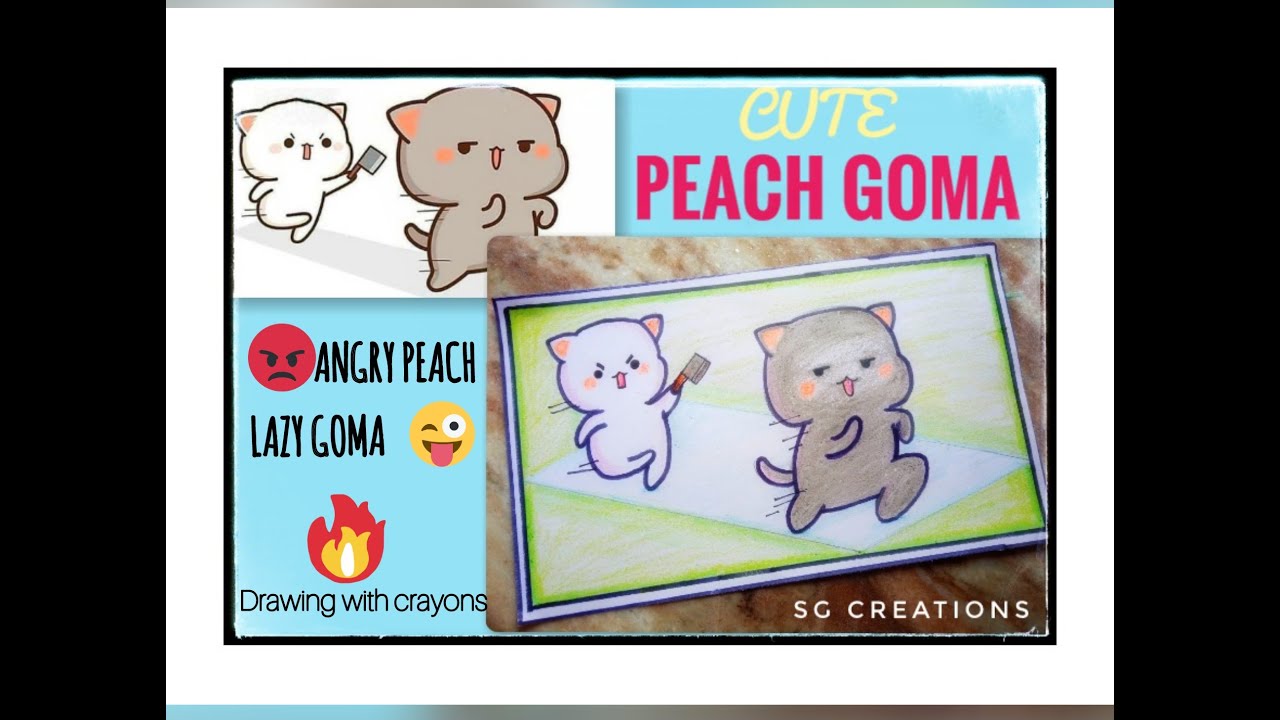 How to draw Peach Goma | easy way | crayons drawing | ANGRY PEACH ...