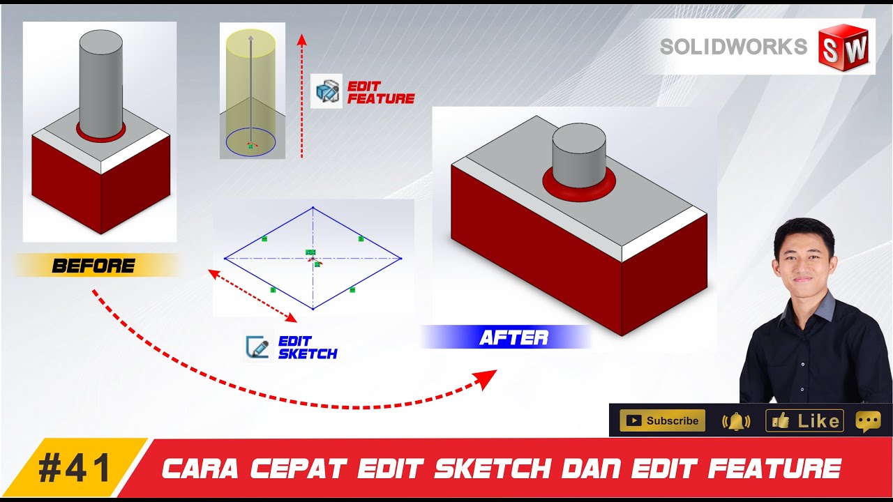 SOLIDWORKS | #41 TIPS TRIK EDIT SKETCH (2D) DAN EDIT FEATURE (3D) - YouTube