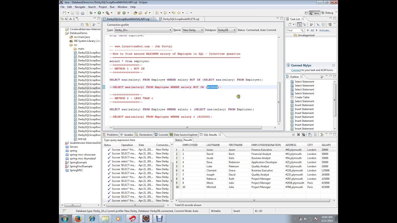 SQL INTERVIEW SECOND MAX SALARY YouTube SQL INTERVIEW SECOND MAX SALARY YouTube