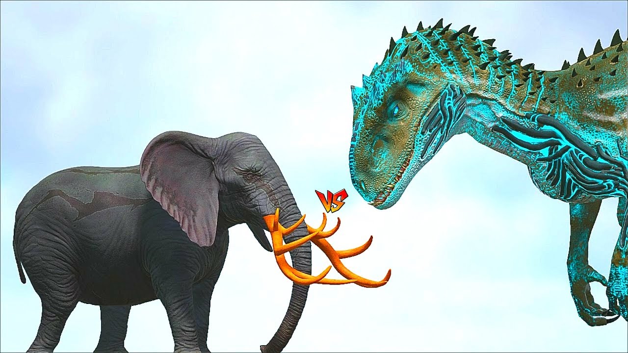 Ark Survival - FOREST ELEPHANT vs INDOMINUS REX/GIRAFFE/TREX and more ...