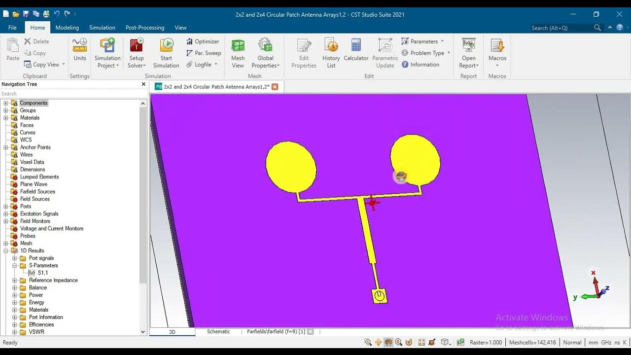 reflectarray and Transmitarray antenna circular shape 1x2 array for 2.4GHz and 9GHz on CST - YouTube