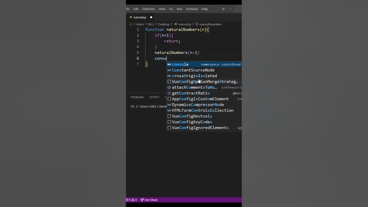 Javascript Code To Print ‘n Natural Numbers Recursively Javascript Coding Function Youtube