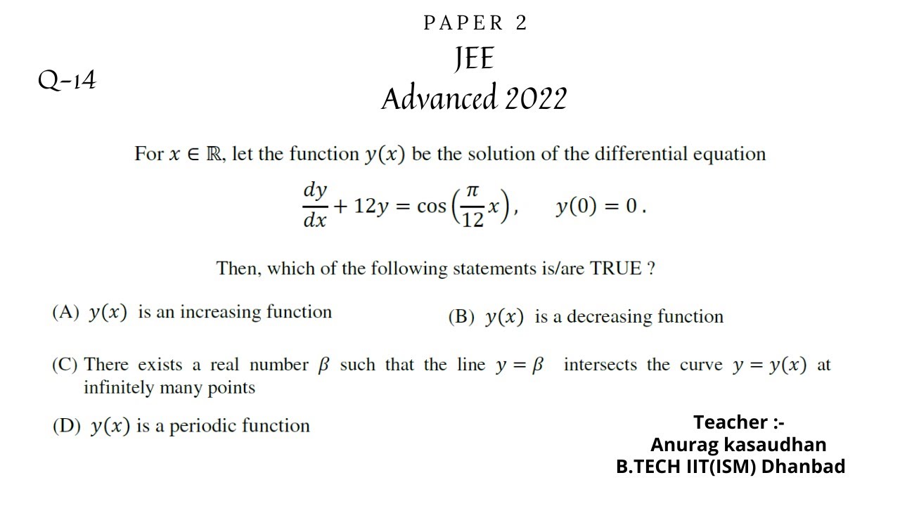 JEE Advanced 2022 Math Paper 2 (Q 14) solution | IIT JEE Maths | # ...