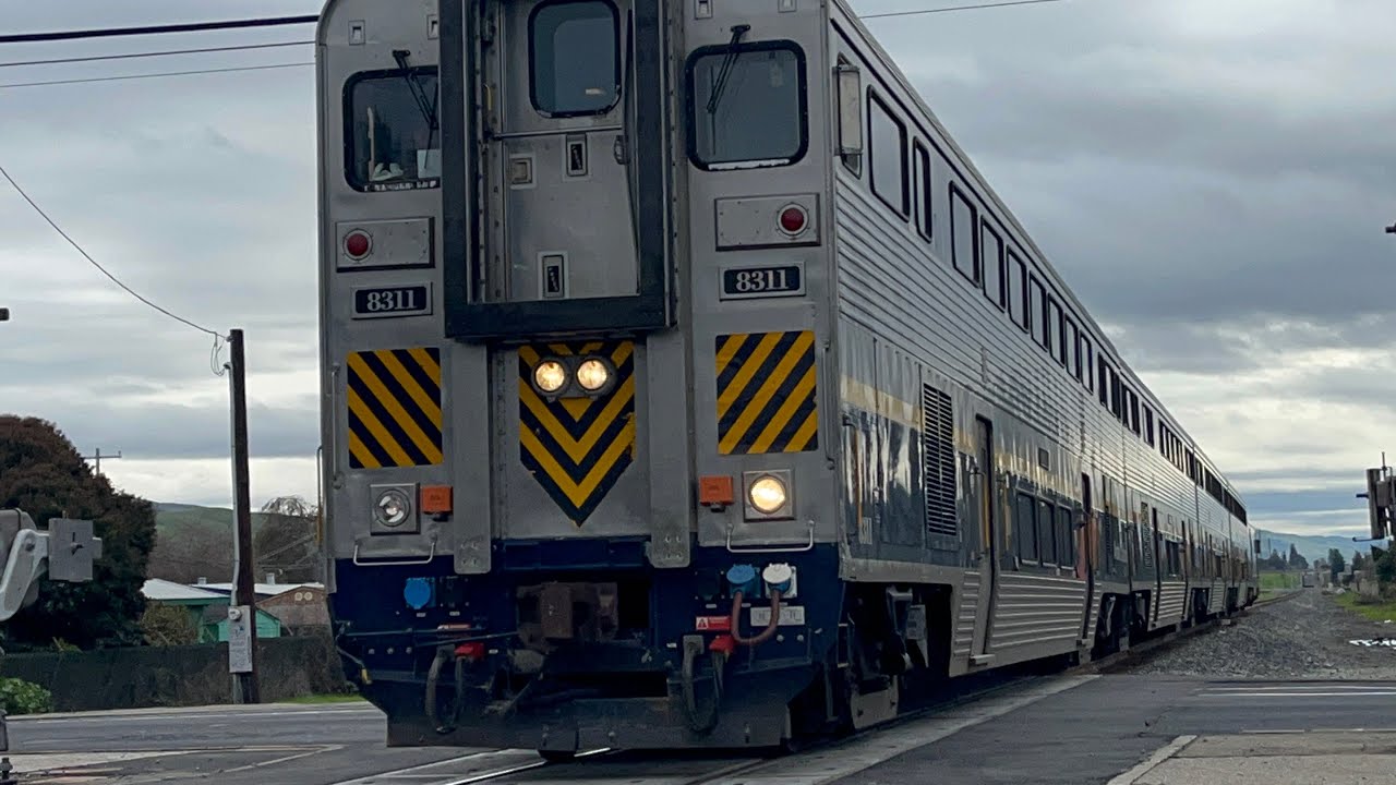 CDTX 8311 leads Amtrak 728 through W Tennyson Road in Hayward 2/4/23 - YouTube