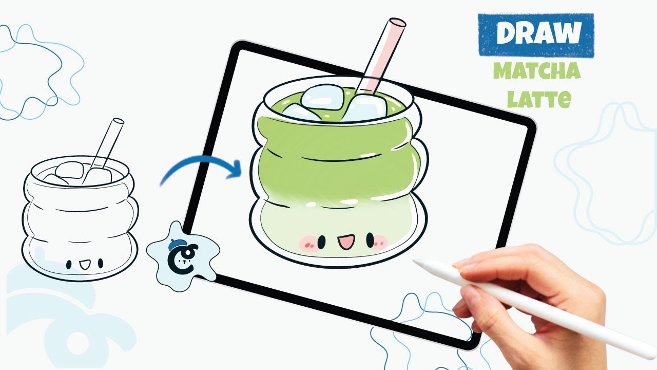 How to Draw Ice Matcha Latte (Step-by-step drawing tutorial) - YouTube