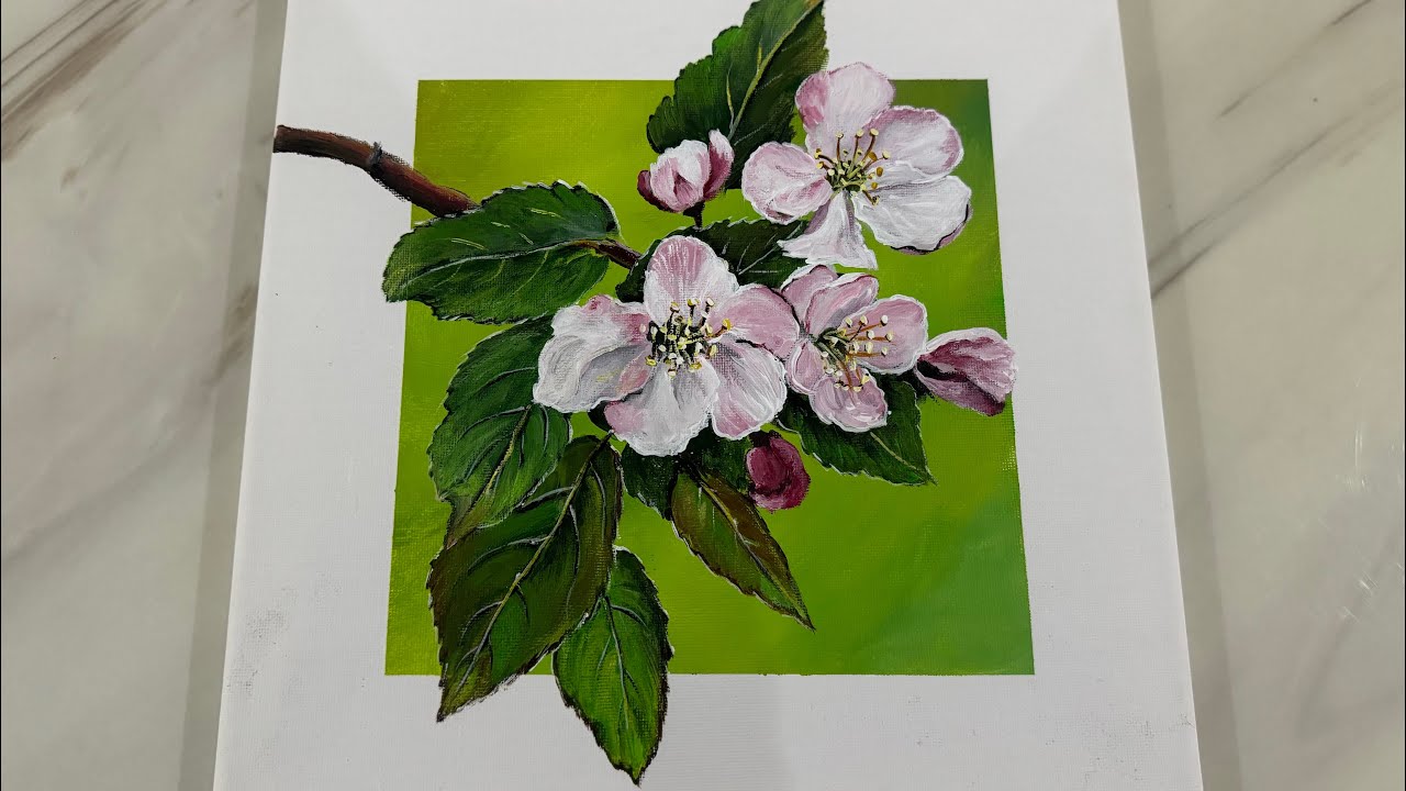 Apple blossoms - Acrylic painting || Step by Step Acrylic painting ...