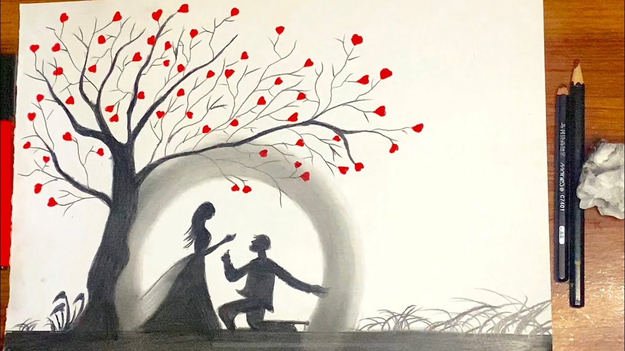 Pencil Sketch ,How To Draw Romantic Propose Scenery | How To Draw ...
