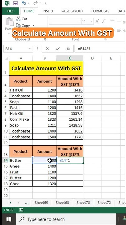 Calculate Amount With Gst Shorts Excel Msexcel Exceltips Exceltutorial Viralshorts Viral