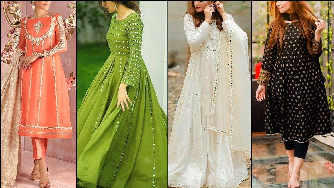 Beautiful mirror work floor length frock design ideas | party wear ...