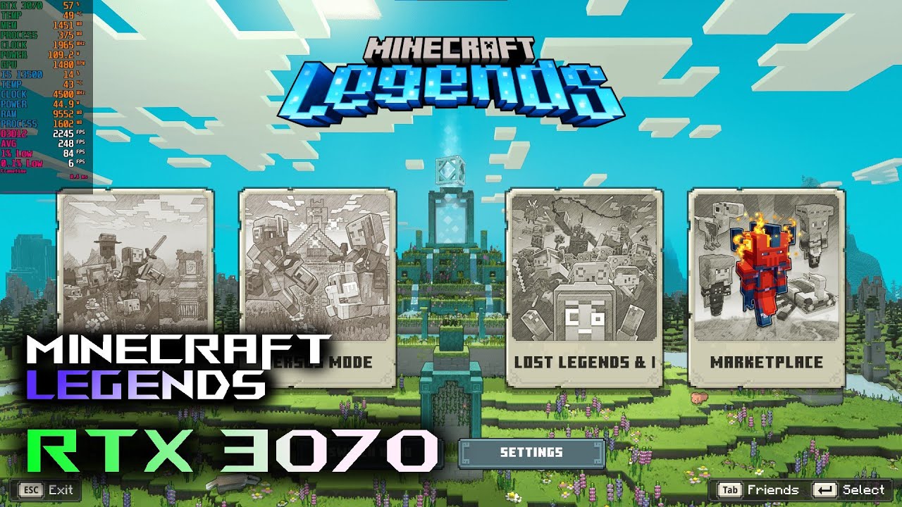 Minecraft Legends on RTX 3070 + I5 13500 - Performance test Ultra to ...