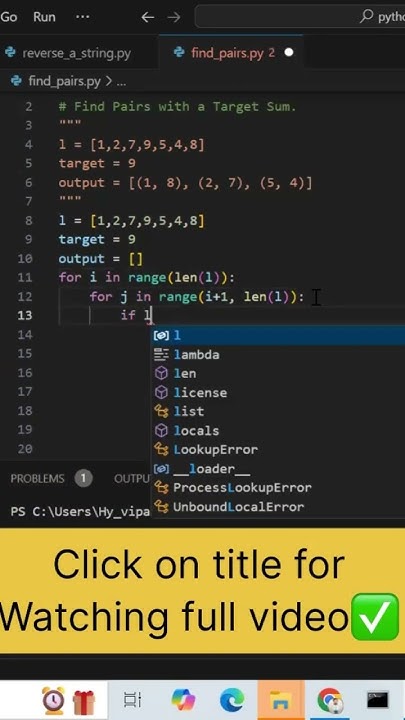 Find Pairs with Target Sum : python programs #python #technicalinterviews - YouTube