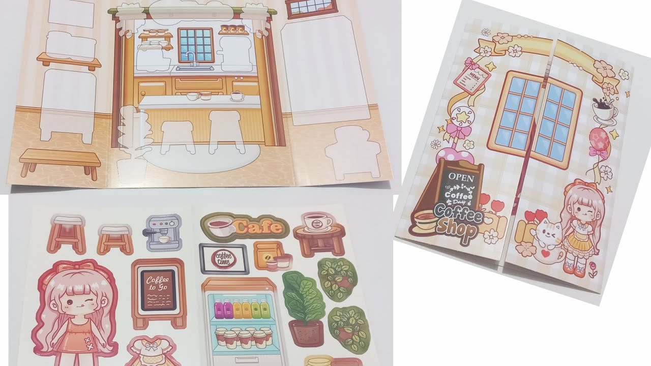 paper diy | decoration coffe shop with sticker book #paperdiy # ...