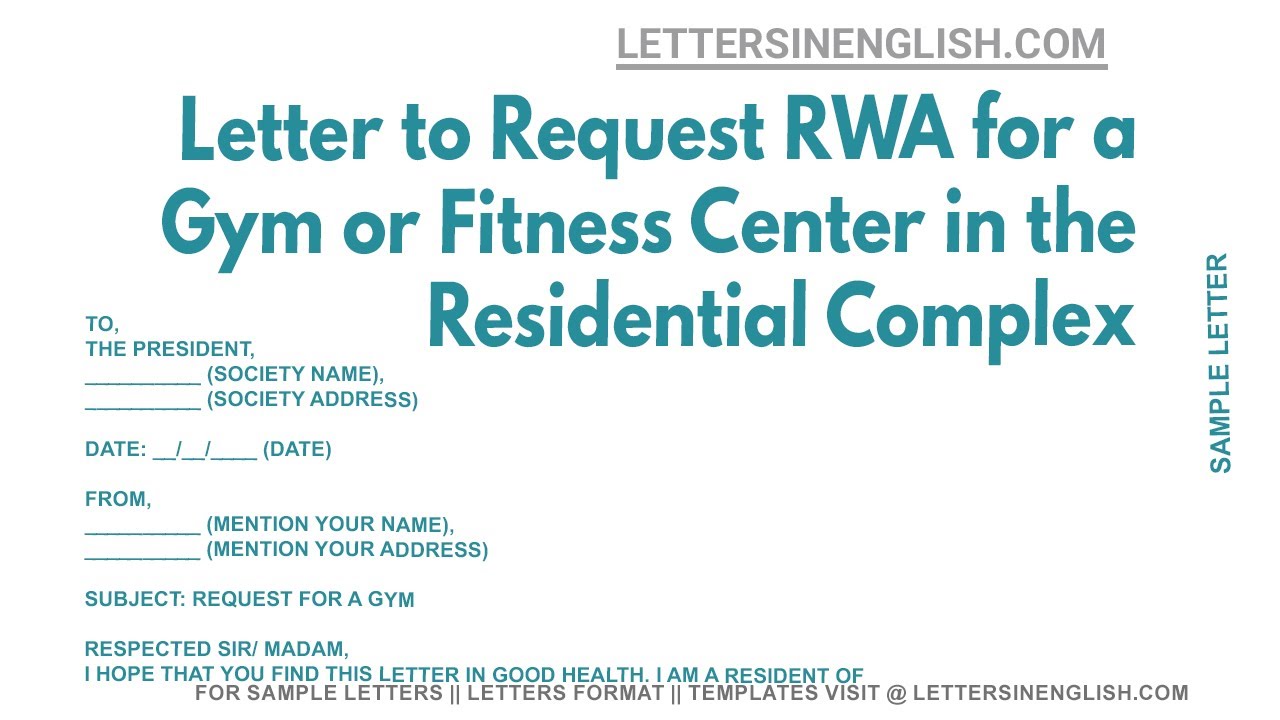 Letter to Request RWA for a Gym or Fitness Center in the Residential ...