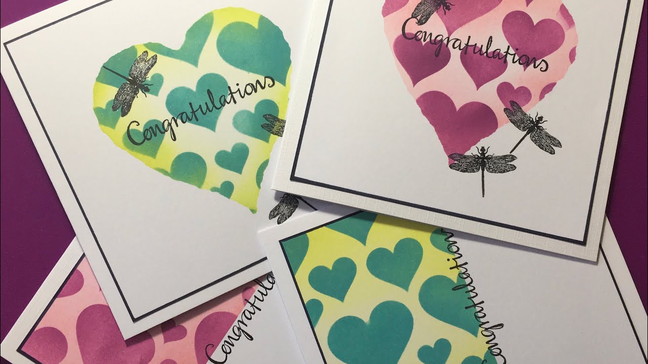 Two hearts! Quick stencil cards - YouTube