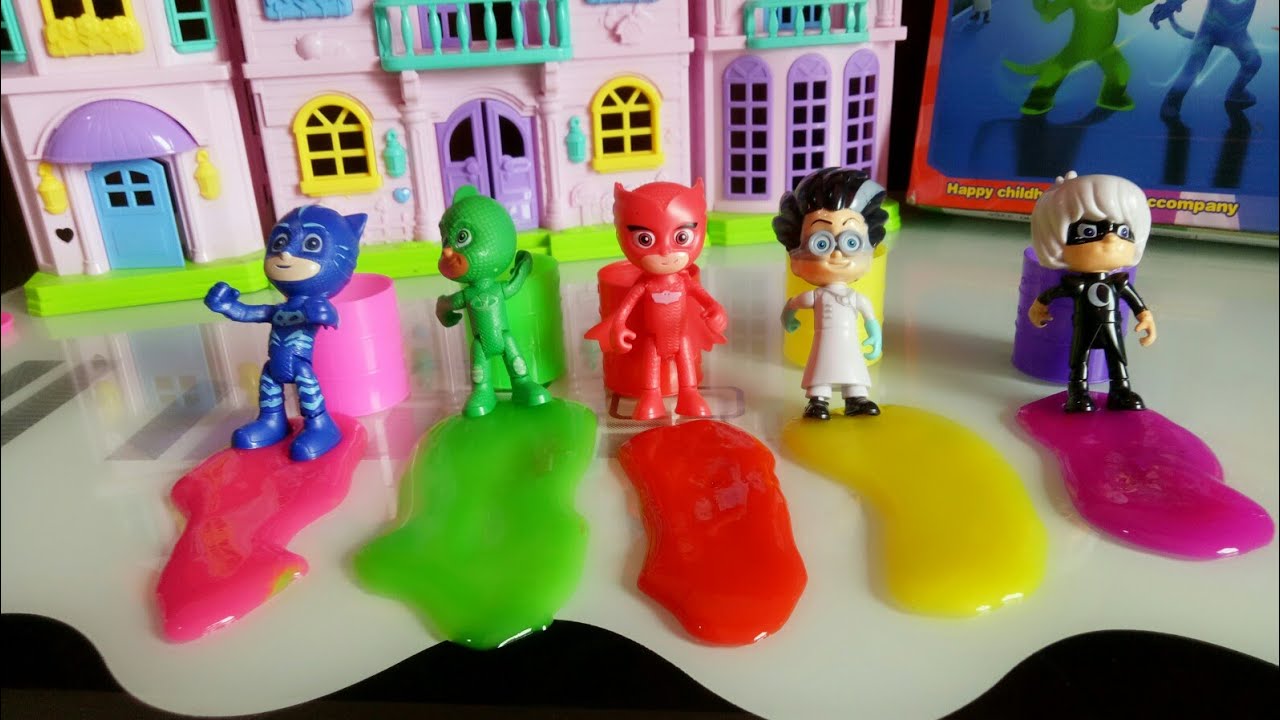PJ Masks Toys to learn colors - PJ Masks Slime Colors Pappa Pig House ...