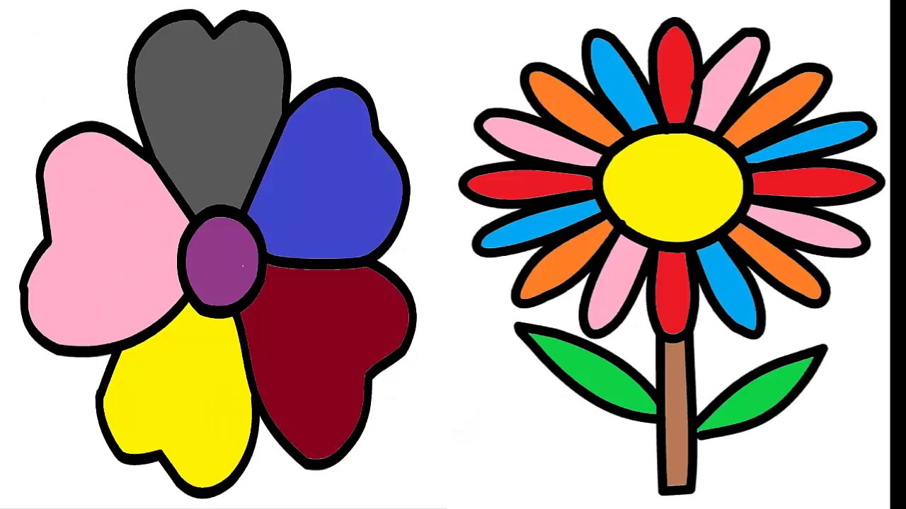 Let's Draw Flowers! Let's Learn Colors with Coloring! Little Kids ...