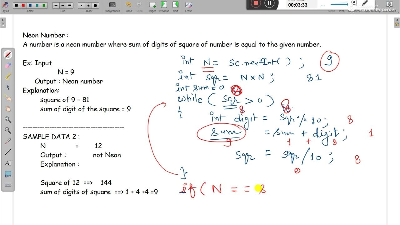 Neon number program | Java ICSE class 9th 10th | Hindi English - YouTube