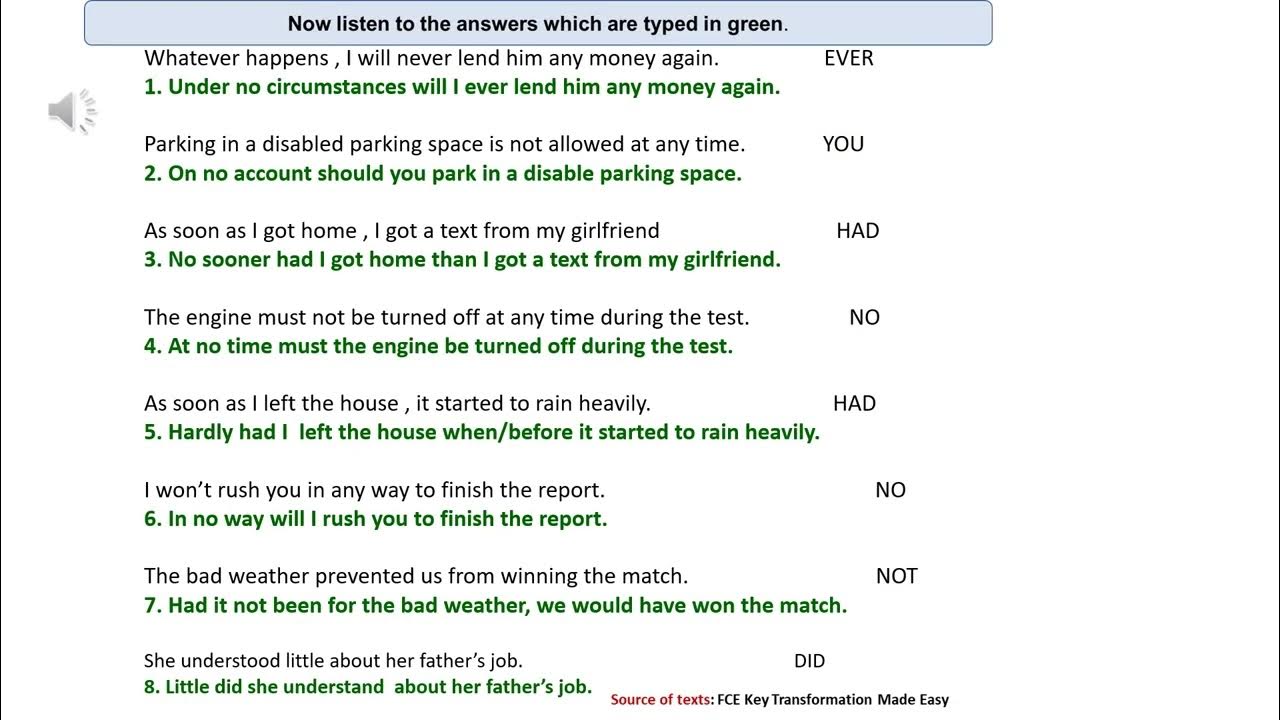 Sentence Transformation 14. inverted sentences - YouTube
