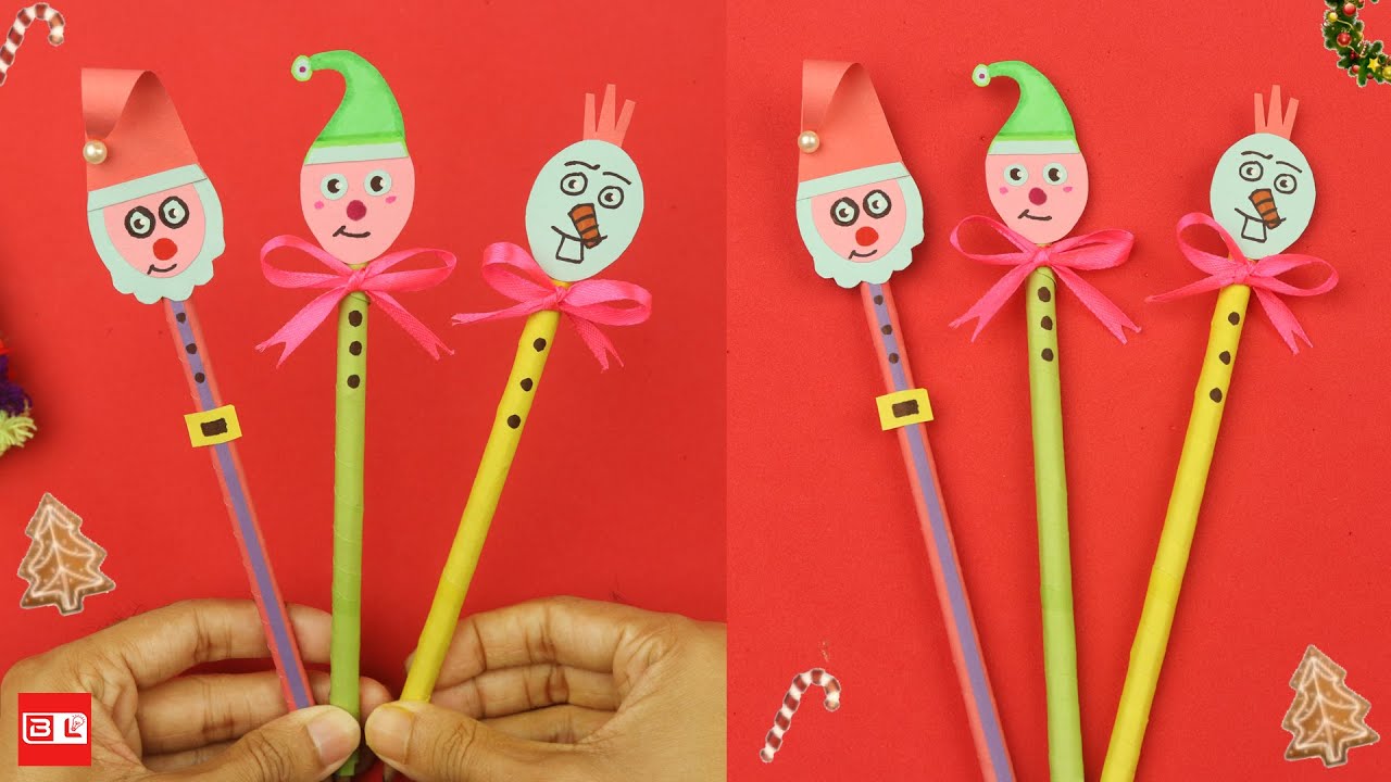 How to Make SANTA CLAUS Pen Decoration | Christmas Crafts | Paper ...