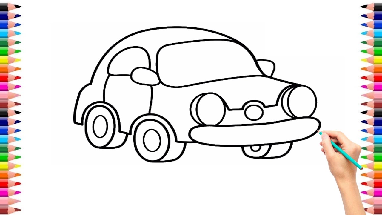 How to draw a cartoon car front. Simple car drawing for kids. Art and ...