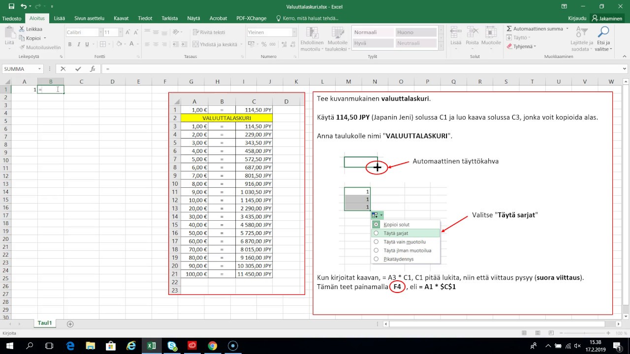 Excel 2016 - Valuuttalaskuri - YouTube