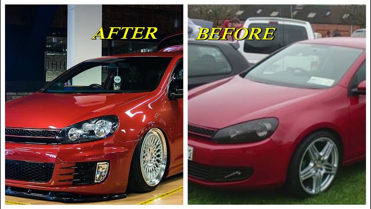 Transformation of a VW Golf 6 GTI Red Bagged on Rotiform Rims | Before ...