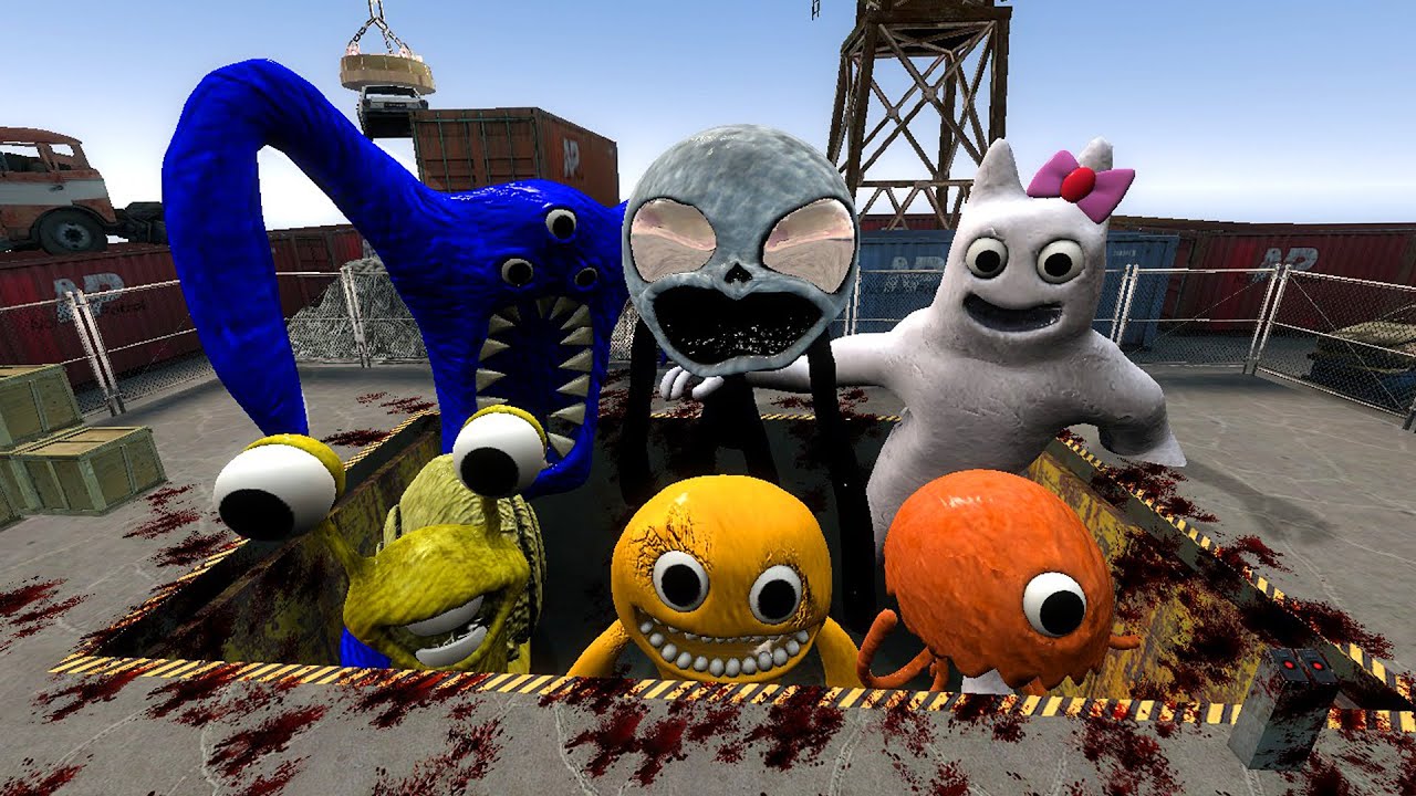 THROWING NEW ALL GARTEN OF BAN BAN 1-3 IN A GMOD CRUSHER! - YouTube