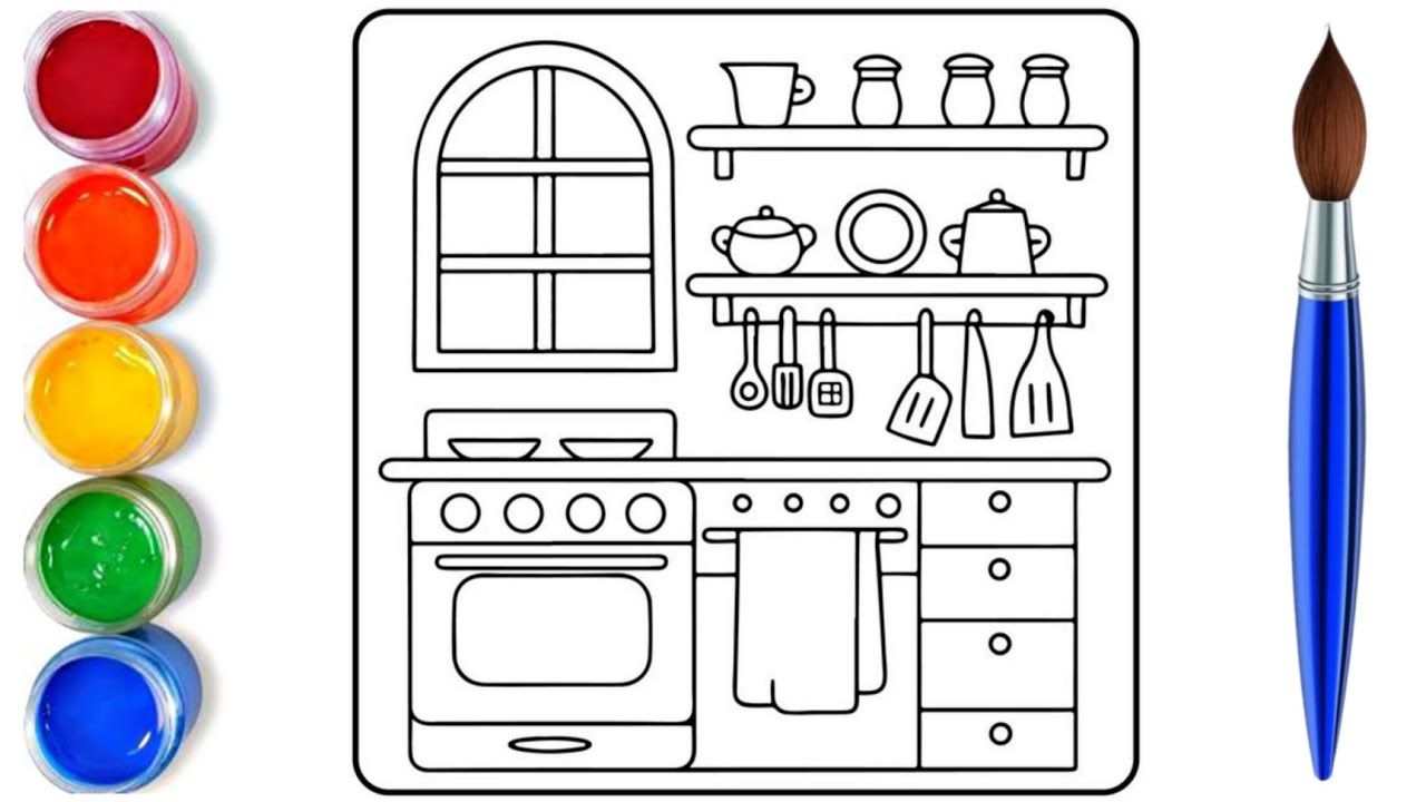 How to draw easy kitchen | easy drawing step by step for kids - YouTube