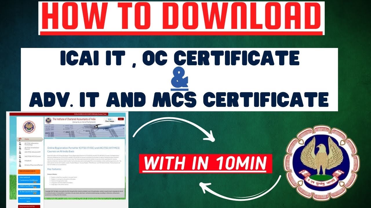 How to Download ICAI IT,Oc Certificate & ADV It & MCS certificate win ...